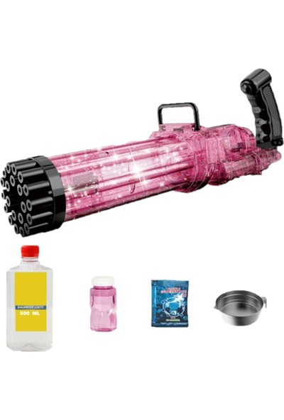 21 Baloncuk Delikli Işıklı Pilli Baloncuk Köpük Tabancası + 500 ml Baloncuk Likiti 36 cm