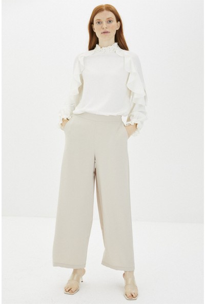 Zühre Bol Paça Bej Kumaş Pantolon P-0013