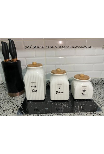 Trust Moda 3'lü Porselen Vakum Kapaklı Çay Şeker Tuz & Kahve Kavanozu