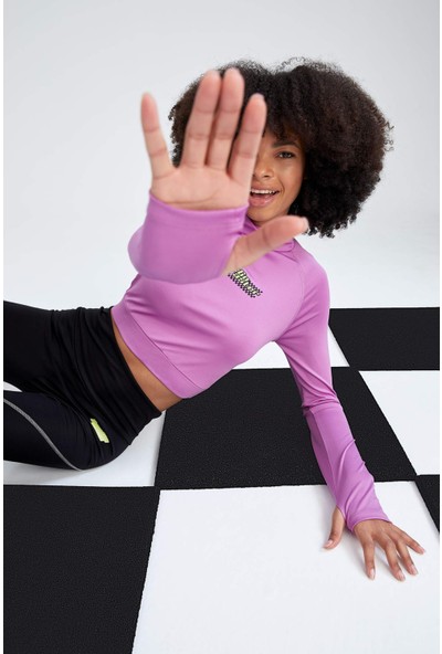 Defacto Fit Slim Fit Baskılı Dik Yaka Uzun Kollu TIŞÖRT W7698AZ22SP