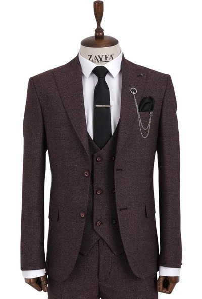 Zayfa Bordo Desenli Slim Fit Takım Elbise Zayfa Bordo Desenli Slim Fit Takım Elbise