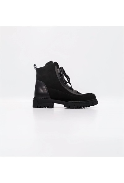 Hakiki Süet Deri Siyah Fermuarlı Kadın Bot
