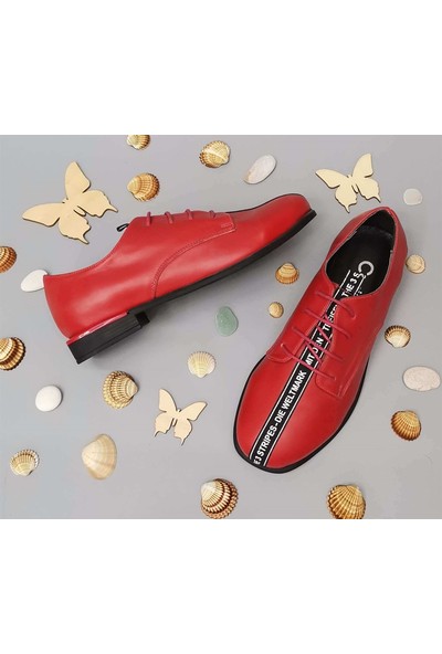 Hakiki Deri Özel Tasarım Şeritli Rahat Giyim Maskülen Kadın Babet