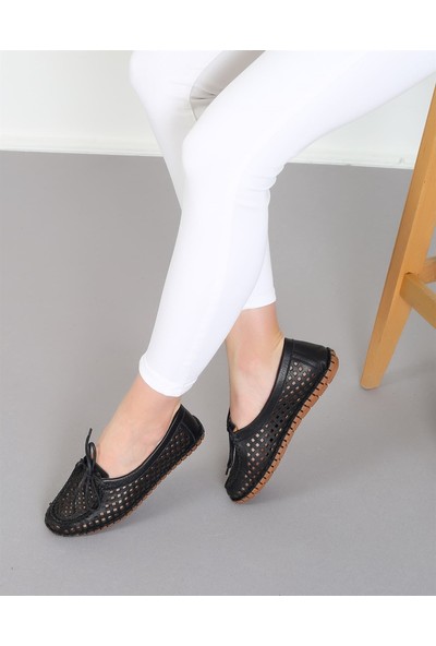 Hakiki Deri Ortopedik Taban Siyah Babet