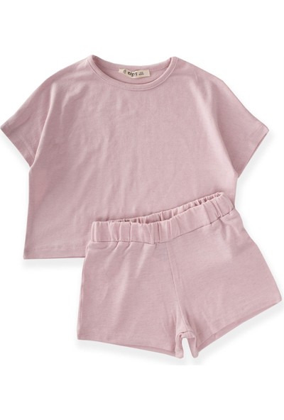 Cigit Oversize T-Shırt Şort Takım 1-6 Yaş Pudra Pembe Cigit Oversize T-Shırt Şort Takım 1-6 Yaş Pudra Pembe
