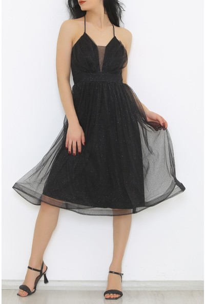 Bigwos Ip Askılı Simli Abiye Siyah - 39448.100. Bigwos Ip Askılı Simli Abiye Siyah - 39448.100.