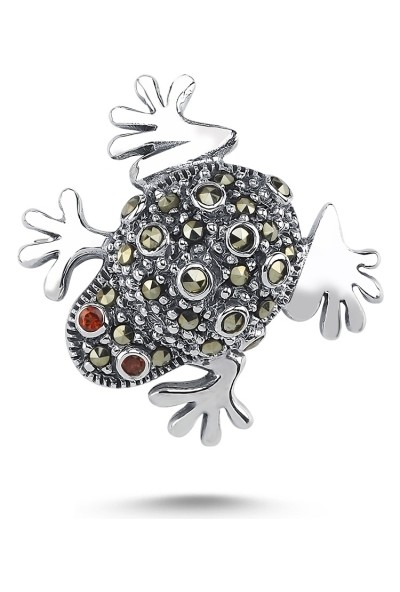 Gümüşhane Silver Kurbağa Markazit Taşlı Broş