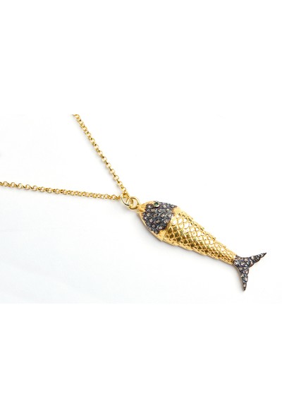 Elmas Taşlı Balık Figürlü Kolye