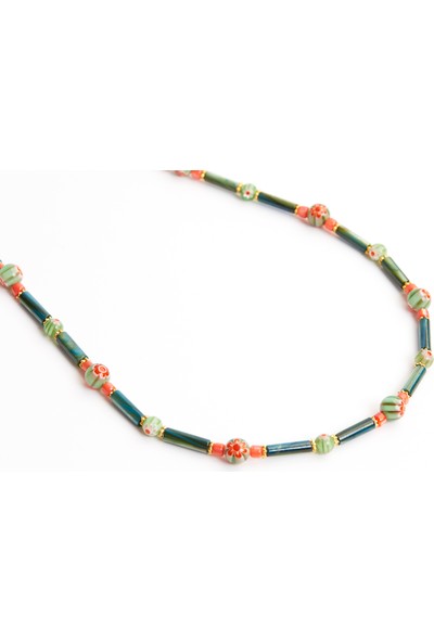 Doğal Taş Cam Boncuklu Kolye