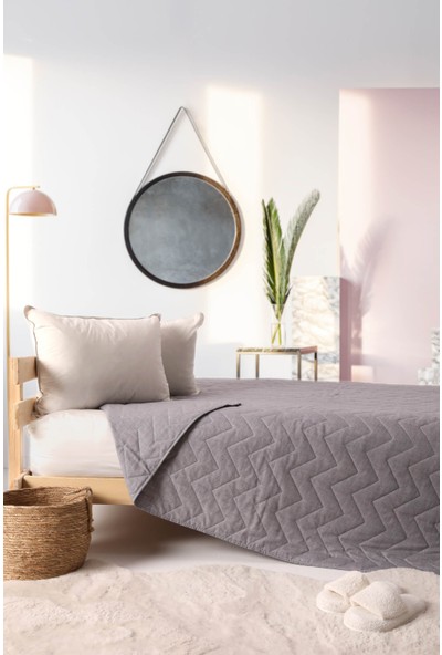 Favora Düz Renk Kapitoneli Çift Kişilik Pike - Pudra