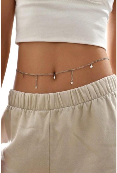 Bahels Gümüş Renk Yıldız Detaylı Bel Zinciri