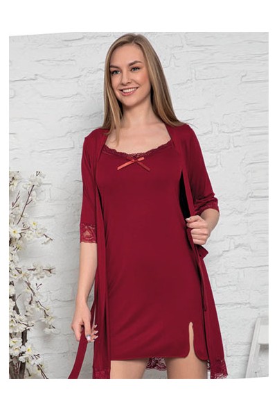 B&B Bomb Baby Viskon Dantel Detaylı Gecelik Takımı 2'li Sabahlık 3325070