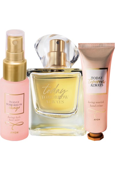 Avon Tta Today Kadın Parfüm Always Saç Parfümü ve Tomorrow Nemlendirici El Kremi Paketi Avon Tta Today Kadın Parfüm Always Saç Parfümü ve Tomorrow Nemlendirici El Kremi Paketi
