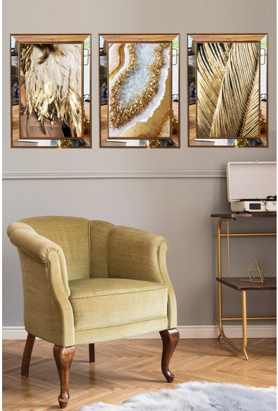Linacci Ayna Çerçeveli Üçlü Gold Palmiye Yapraklı Camlı Tablo Poster Seti Linacci Ayna Çerçeveli Üçlü Gold Palmiye Yapraklı Camlı Tablo Poster Seti