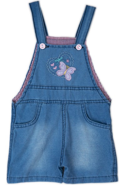 Kuzumix Kelebek Nakışlı Kız Bebek Kot Salopet