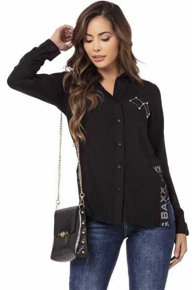 Cipo & Baxx WH108 Taşlı Yırtmaçlı Slim Fit Siyah Bayan Gömlek Cipo & Baxx WH108 Taşlı Yırtmaçlı Slim Fit Siyah Bayan Gömlek