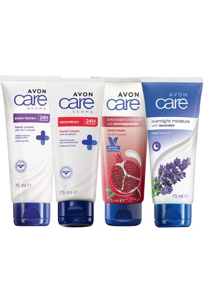 Avon Care Derma Brightening, Repairing, Nar Özlü ve Lavanta Kokulu El Kremi Paketi 4 x 75 Ml. Avon Care Derma Brightening, Repairing, Nar Özlü ve Lavanta Kokulu El Kremi Paketi 4 x 75 Ml.
