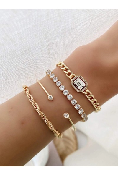 Modatac Kadın Bilezik. Yapay Elmas Dekor 4-Lü Set