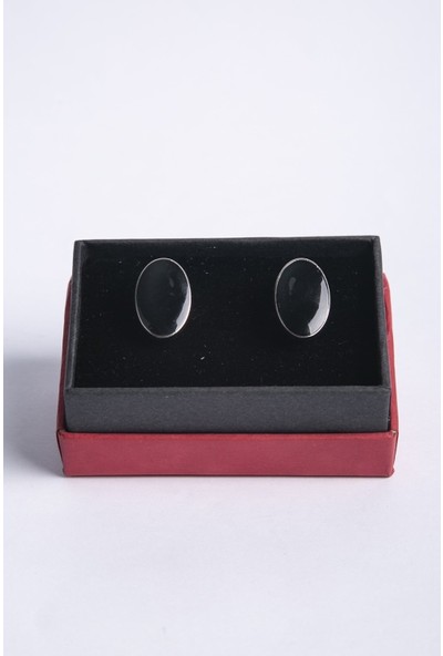 Parlak Siyah Taşlı Formlu Kol Düğmesi