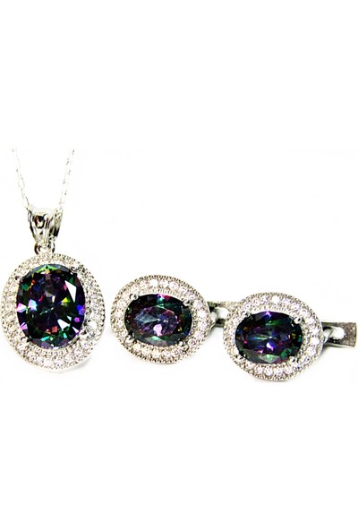Lilah Gümüş Tr Gümüş Oval Mistik Topaz Taşlı Kadın Kolye Küpe Lilah Gümüş Tr Gümüş Oval Mistik Topaz Taşlı Kadın Kolye Küpe