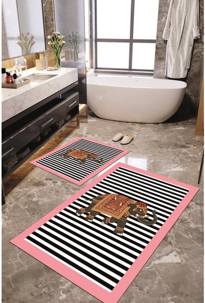 Napoli Home Dijital Baskılı Kaymaz Taban Yıkanabilir 2'li Banyo Paspası Halı Takımı NH-KLZT-HT-607