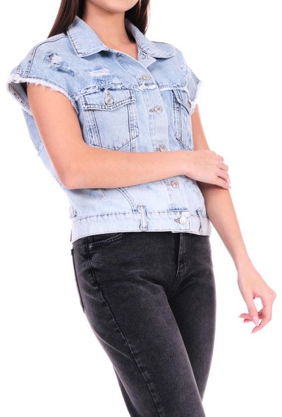 Its Basic Kadın Kot Renk Parça Detaylı Oversize Kesim Kısa Kol Jean Yelek Kot Renk-38 Its Basic Kadın Kot Renk Parça Detaylı Oversize Kesim Kısa Kol Jean Yelek Kot Renk-38