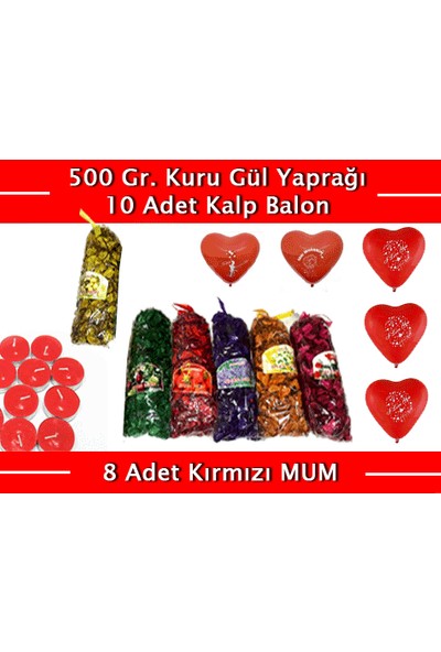 Kobal Business Renkli Kokulu Gül Yaprakları 500 gr + 10 Kalpli Balon + 8 Kırmızı Mum Kobal Business Renkli Kokulu Gül Yaprakları 500 gr + 10 Kalpli Balon + 8 Kırmızı Mum