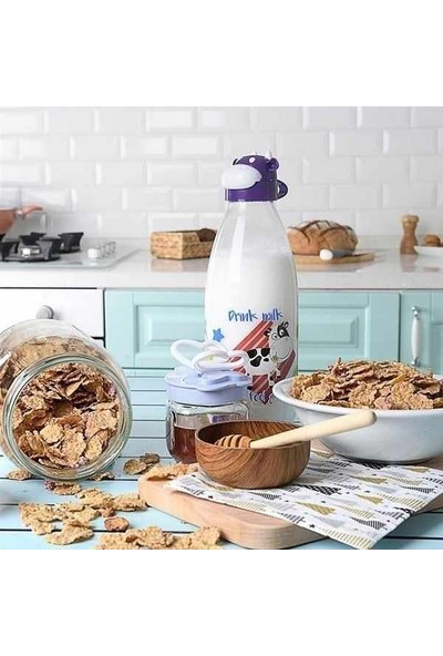 Kobal Business Inek Tasarımlı Sevimli Cam Suluk - Süt Şişesi 1000 ml