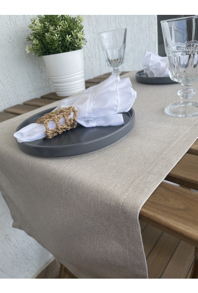 Taş Rengi Keten Dokulu Dertsiz Runner Taş Rengi Keten Dokulu Dertsiz Runner