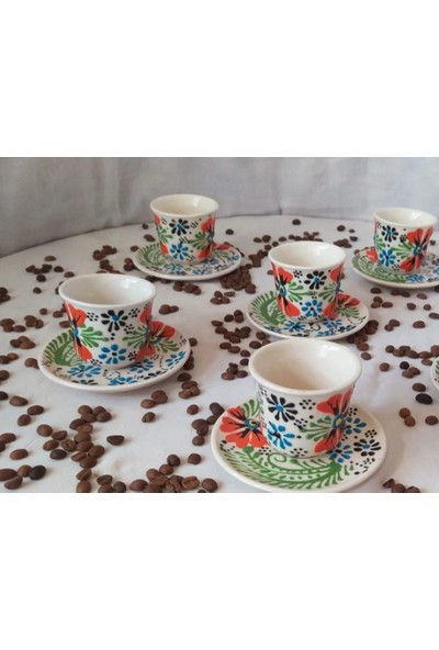 Dijitalcan Işlemeli Çiçek Desenli 6 Kişilik Fincan Seti.