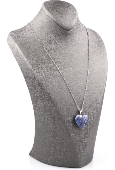 Compedan Sodalit Doğal Taş Kalp Kolye Compedan Sodalit Doğal Taş Kalp Kolye