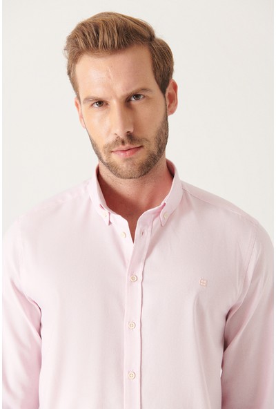 AVVA Düz Düğmeli Yaka Regular Fit Gömlek_açık Pembe