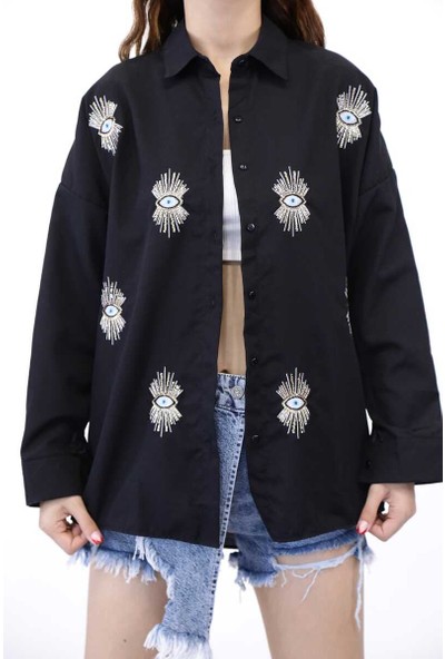 Modaline Göz Nakışlı Pullu Gömlek Modaline Göz Nakışlı Pullu Gömlek