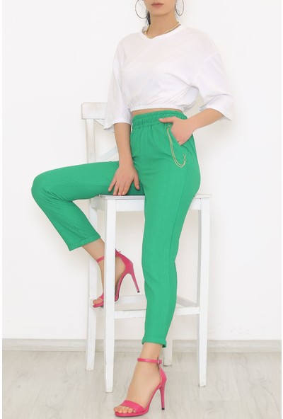 Cepleri Zincir Detaylı Pantolon Yeşil - 9602.148.