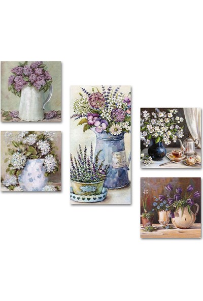 Bi Baksan Ya Dekoratif Çiçek Görselli 5 Parça Çerçeve Görünümlü Mdf Tablo Bi Baksan Ya Dekoratif Çiçek Görselli 5 Parça Çerçeve Görünümlü Mdf Tablo