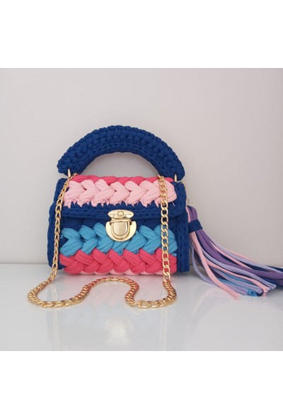 Kadın Renkli Model El Örgüsü Penye Ip Omuz ve El Çantası