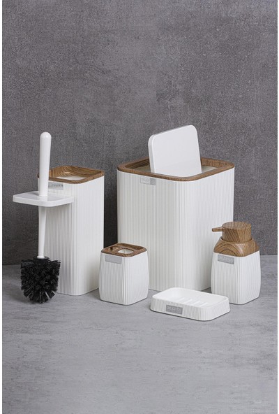 Okyanus Home Ahşap Desenli Çizgili 5'li Banyo Seti Beyaz Okyanus Home Ahşap Desenli Çizgili 5'li Banyo Seti Beyaz
