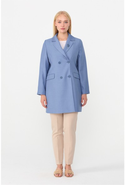 Nihan Büyük Beden Kruvaze Ceket Mavi Nihan Büyük Beden Kruvaze Ceket Mavi