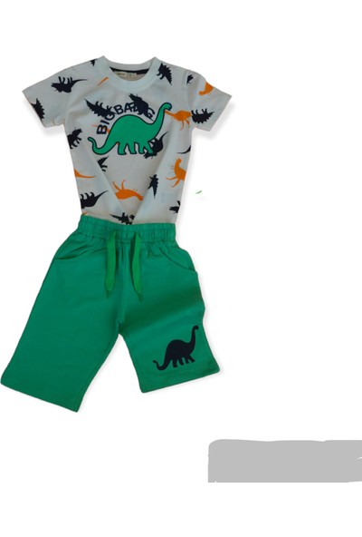 Ubbaa Kids Dinozor Baskılı Yeşil Kapri Takım Ubbaa Kids Dinozor Baskılı Yeşil Kapri Takım