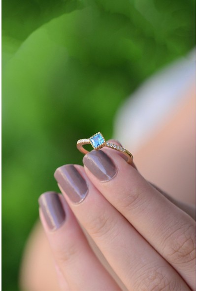 Olivia Turkuaz Taşlı Kare Minimal Ayarlanabilir 14 K Altın Kaplama Kadın Yüzük