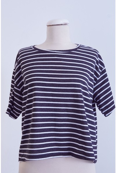 Lime Moda Çizgili T-Shirt-Antrasit Lime Moda Çizgili T-Shirt-Antrasit