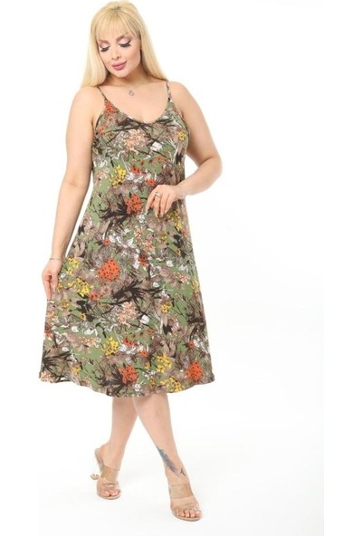 ViolettaXL Kadın Büyük Beden Soluk Yeşil Çiçek Askılı Salaş Likralı Viskon Elbise ViolettaXL Kadın Büyük Beden Soluk Yeşil Çiçek Askılı Salaş Likralı Viskon Elbise