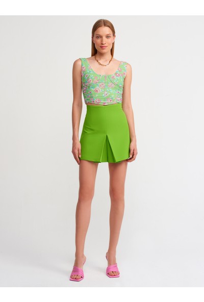Dilvin 70347 Pileli Şort Etek-Fıstık Y. Dilvin 70347 Pileli Şort Etek-Fıstık Y.
