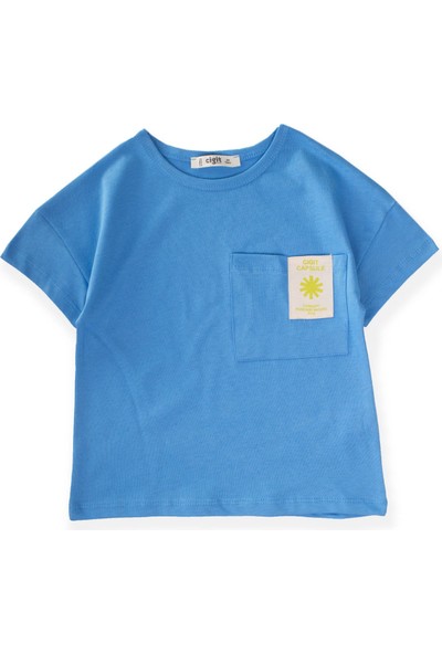 Cigit Etiket Detaylı T-Shırt 2-9 Yaş Mavi