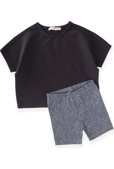 Cigit Geniş Kesim T-Shırt Kısa Taytlı Takım 1-7 Yaş Siyah