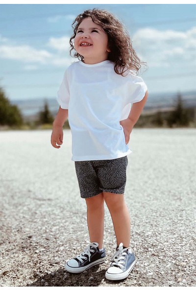 Cigit Geniş Kesim T-Shırt Kısa Taytlı Takım 1-7 Yaş Ekru