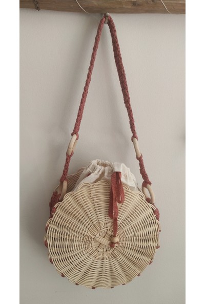 SulhBi Home Kadın Bej Yuvarlak Bambu Çanta Özel Tasarım