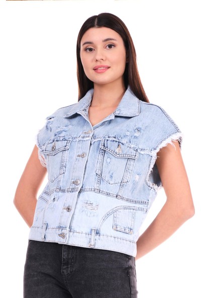 Its Basic Kadın Kot Renk Parça Detaylı Oversize Kesim Kısa Kol Jean Yelek Kot Renk-34 Its Basic Kadın Kot Renk Parça Detaylı Oversize Kesim Kısa Kol Jean Yelek Kot Renk-34