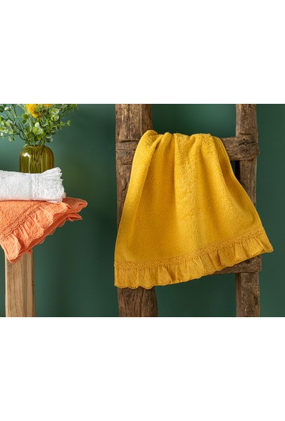 English Home Flora Pamuklu Brodeli Yüz Havlusu 50 x 70 cm Sarı