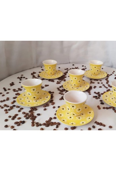 Dijitalcan Papatya Desenli 6 Kişilik Fincan Seti.
